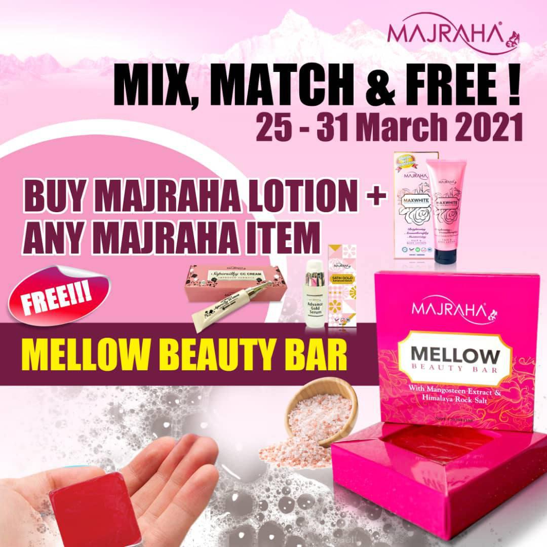 BUY MAJRAHA MAXWHITE LOTION + ANY OTHER MAJRAHA PRODUCT AND GET 1 FREE MELLOW BEAUTY BAR